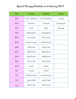 Speech Therapy Schedule Template