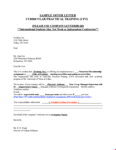 Offer Letter and Contract for Property