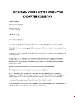 Secretary Cover Letter