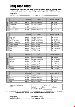 Daily Food Order Document Example