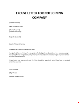 Excuse Letter Not Joining Company