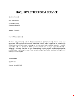 Service Inquiry Email Sample