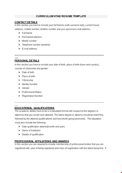 Academic Resume Template in Word. Free Download and Easy to Edit