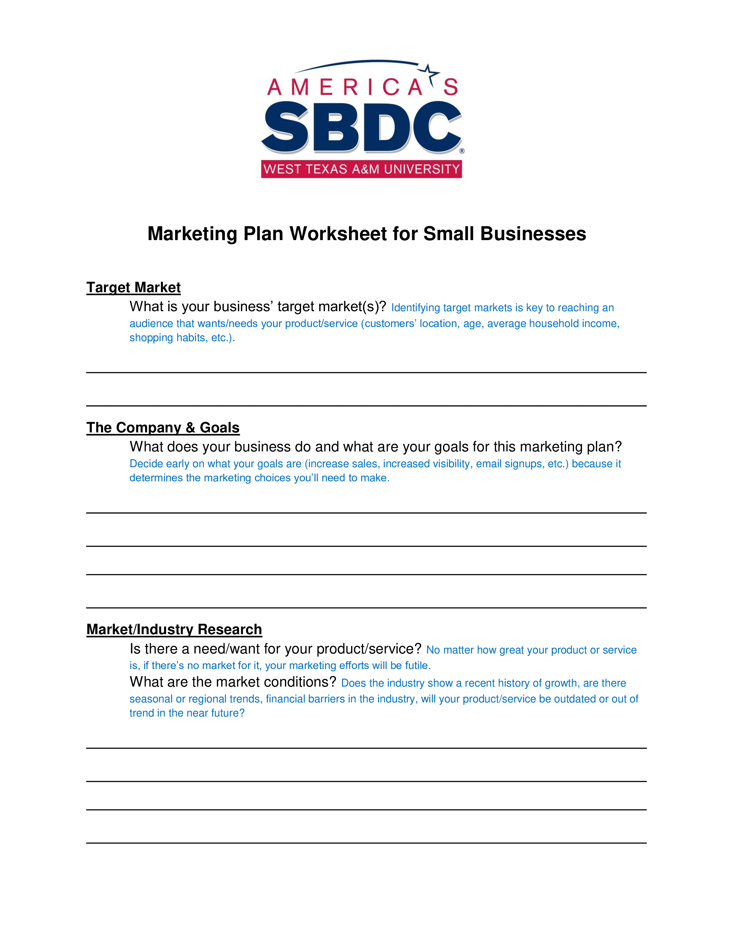Small Business Marketing Plan Worksheet Template Small Business Marketing Plan Worksheet Template
