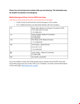 Emergency Phone Tree Template For Medical Coordinators Foster Network