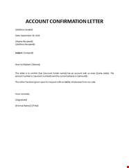 Account Confirmation Letter Account Confirmation Letter