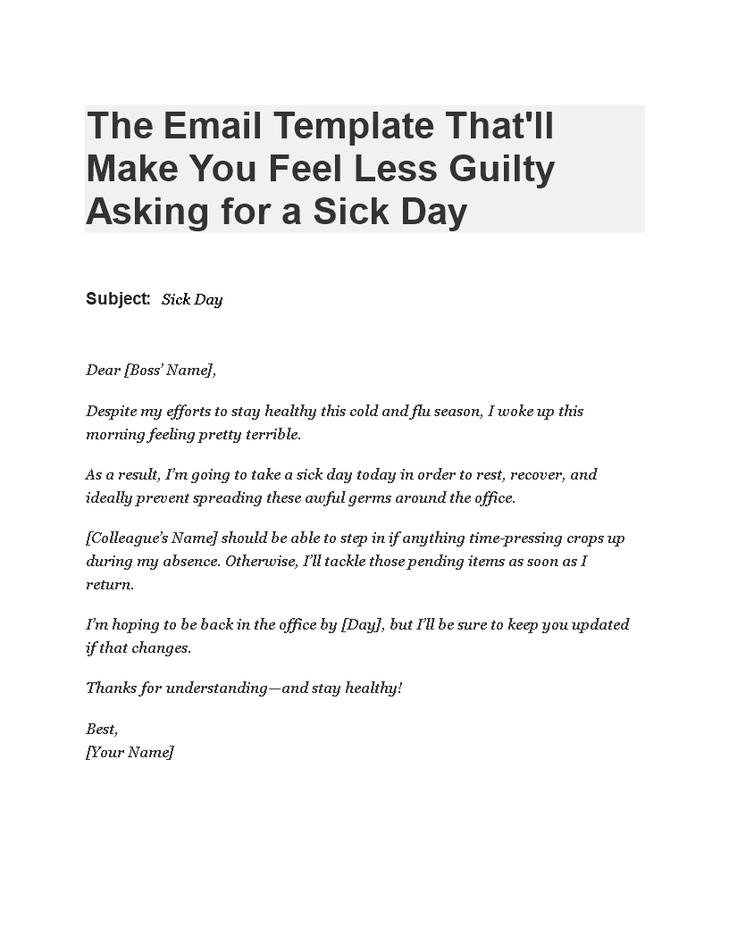 Need Time Off? Use Our Sick Leave Email Template Need Time Off? Use Our Sick Leave Email Template
