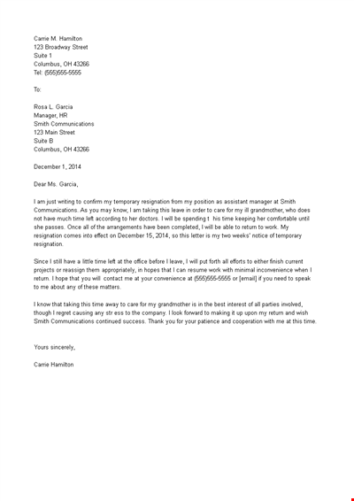 Part Time Job Resignation Letter Example