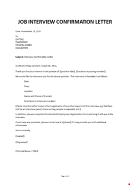 Job Interview Confirmation Letter