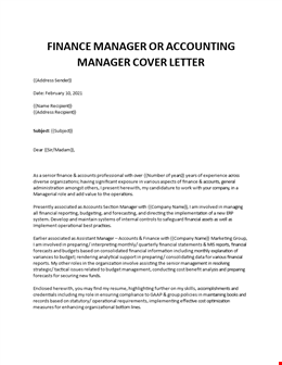 Finance Manager Accounting Cover Letter