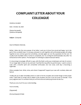 Complaint Letter About Colleague