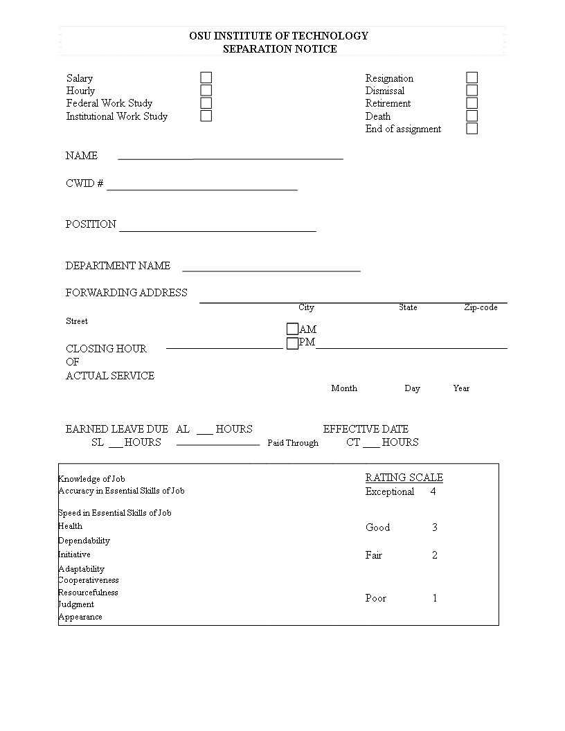 Printable Work Separation Notice | Essential Skills, Department, and Hours Printable Work Separation Notice | Essential Skills, Department, and Hours