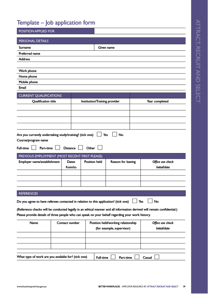 Printable Job Application Form