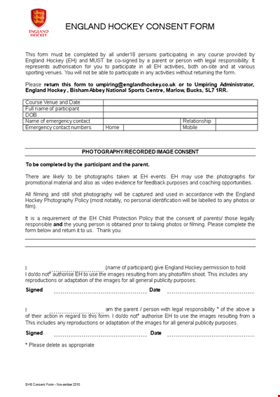 Child Swimming Parental Consent Form Template