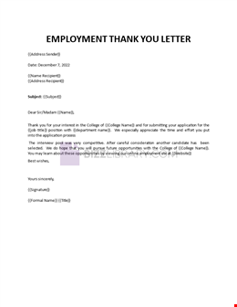 Employment Thank You Letter