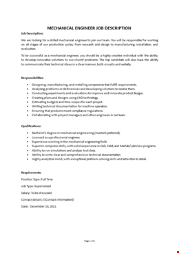 Mechanical Engineer Job Description
