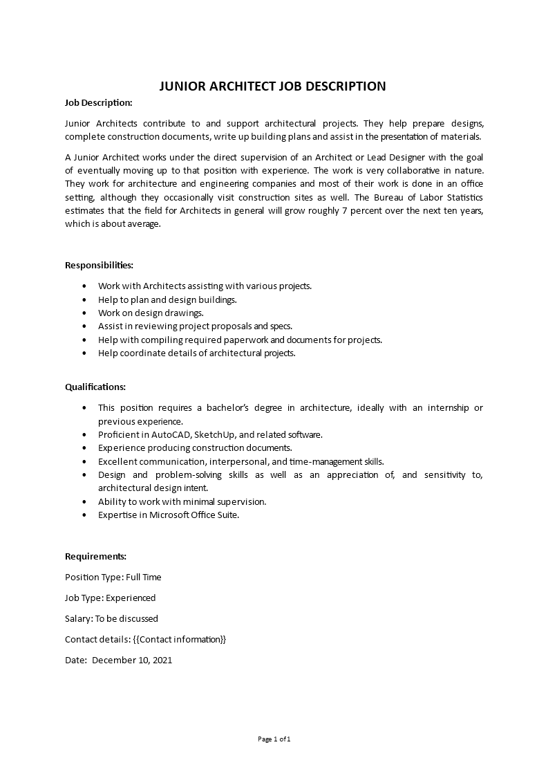 Junior Architect Job Description Junior Architect Job Description