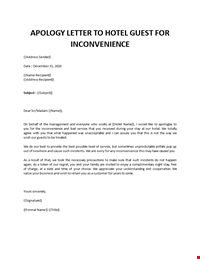 Apology Letter to Hotel Guest for inconvenience
