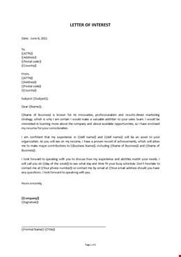 Letter Of Interest Template