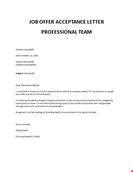 Job Offer Acceptance Letter Reply