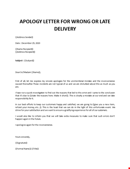 Apology Letter For Delay In Delivery