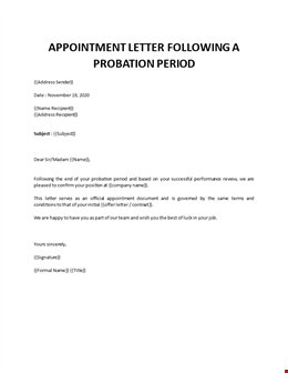 Appointment Letter Following Probation Period