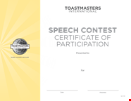 International Speech Contest Certificate Toastmasters International Speech Contest Certificate Toastmasters