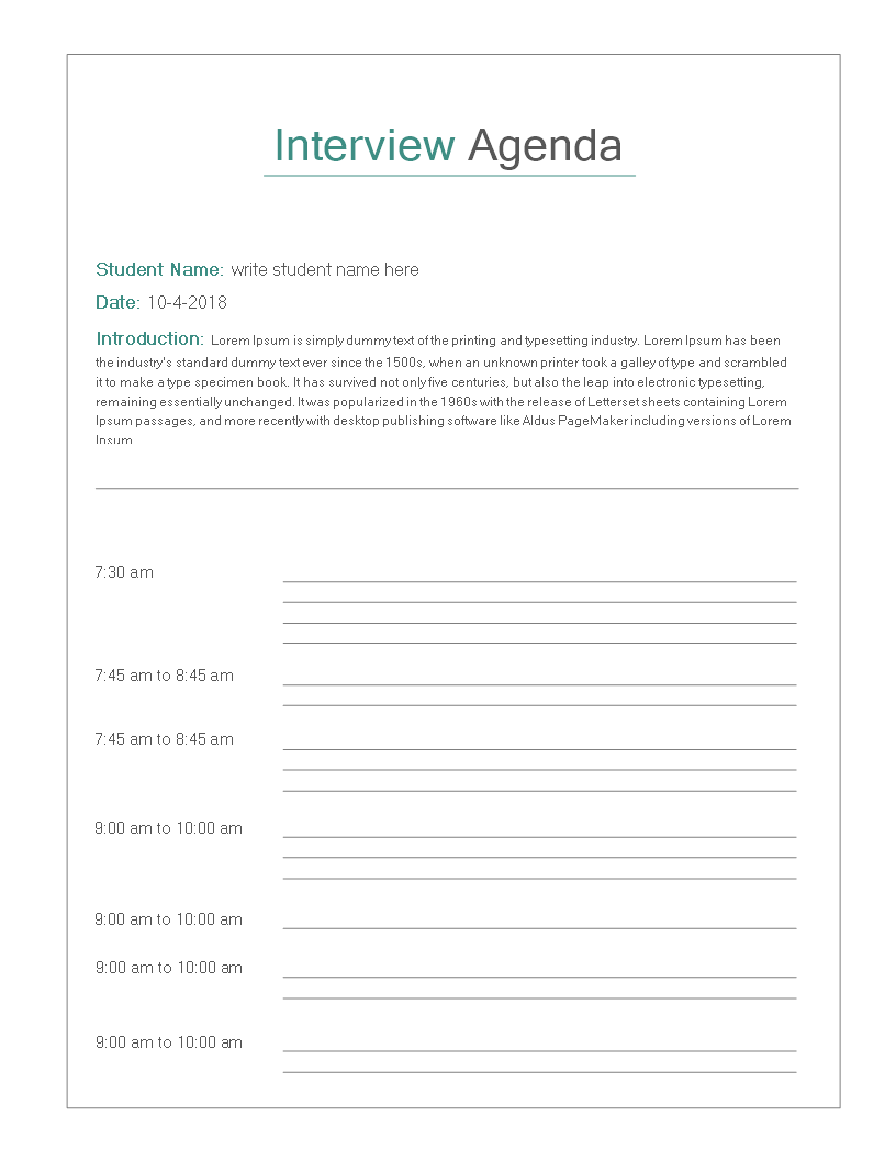 Interview Agenda Format Us Letter