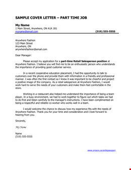 Part Time Job Application Letter Format