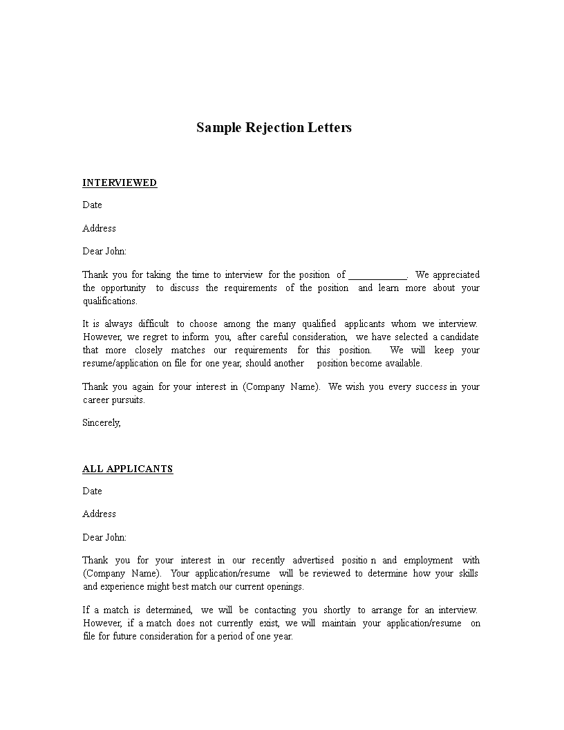 Job Applicant Rejection Letter Template - Thank You for Your Interest ... Job Applicant Rejection Letter Template - Thank You for Your Interest ...