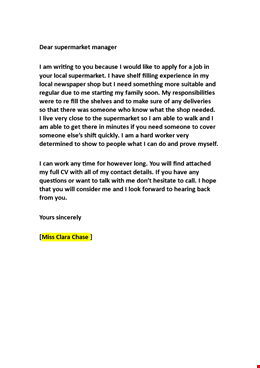Application Letter To Work In A Supermarket