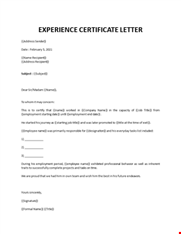 Template Of Experience Certificate