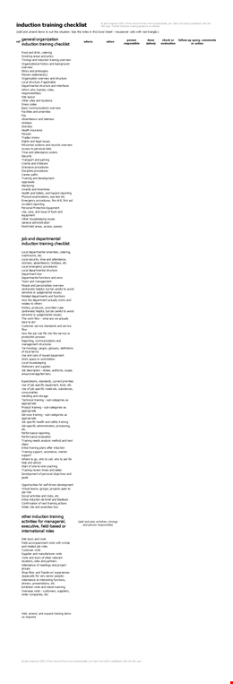 Induction Training Checklist Excel Format