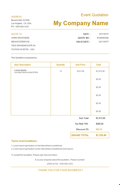 Event Quotation Template - Get a Comprehensive Quotation for your Event