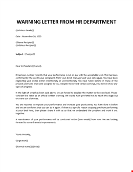 Warning Letter To Employee For Poor Performance
