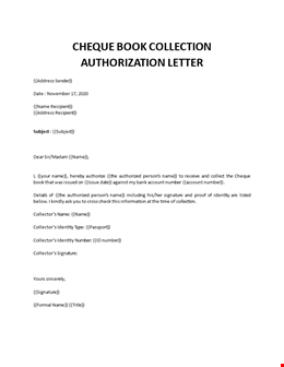 Bank Authorization Letter For Cheque Collection