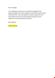 Waitress Cover Letter Sample Waitress Cover Letter Sample