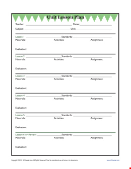Unit Plan Template Materials Activities Lessons Assignments Standards