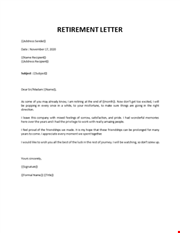 Sample Of Retirement Letter