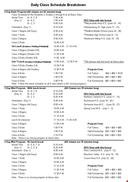 Daily Class Schedule Template Excel