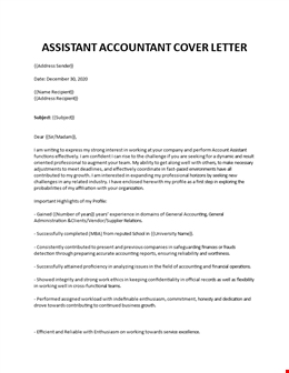 Assistant Accountant Cover Letter