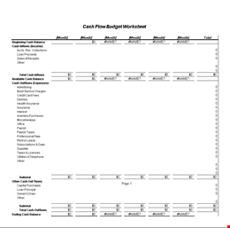 Cash Flow Budget Worksheet In Excel
