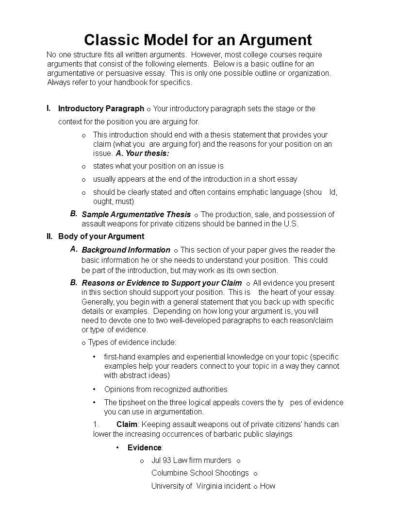Create Effective Argument Outlines with Sample Argument Outline Templates Create Effective Argument Outlines with Sample Argument Outline Templates
