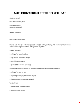 Vehicle Authorization Letter Format