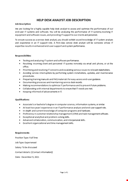 Help Desk Analyst Job Description