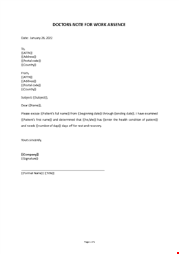 Doctor s Note For Work Absence Template