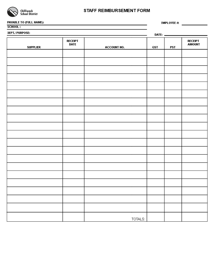 Staff Reimbursement Form Template Staff Reimbursement Form Template