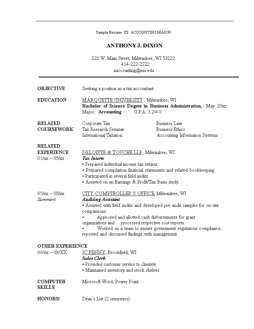 Sample Accounting Graduate Resume Template | Boost Your Career In