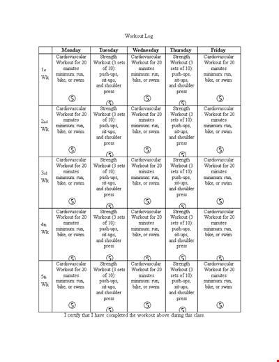 Daily Workout Calendar Template - Plan Your Total Pilates and Cardio ...