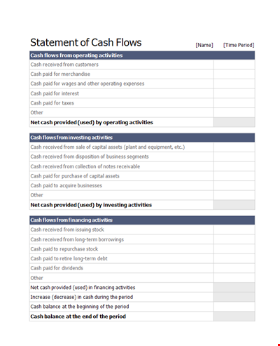 Company Cash Flow Statement Template